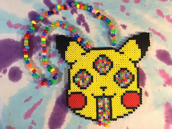 Trippy Pikachu Colorful Kandi Perler Necklace - Etsy
