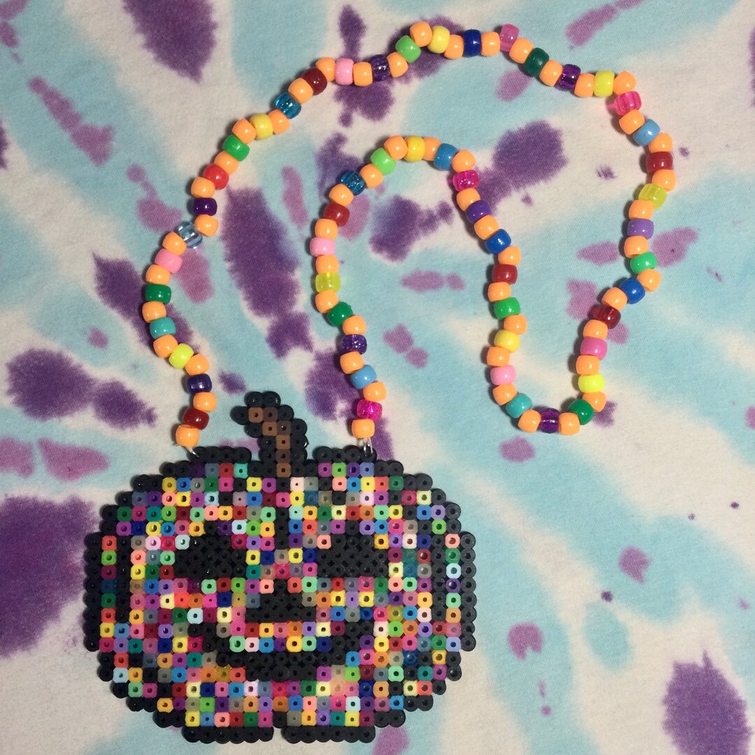 Glowing Rainbow Pumpkin Kandi Perler Necklace - Etsy