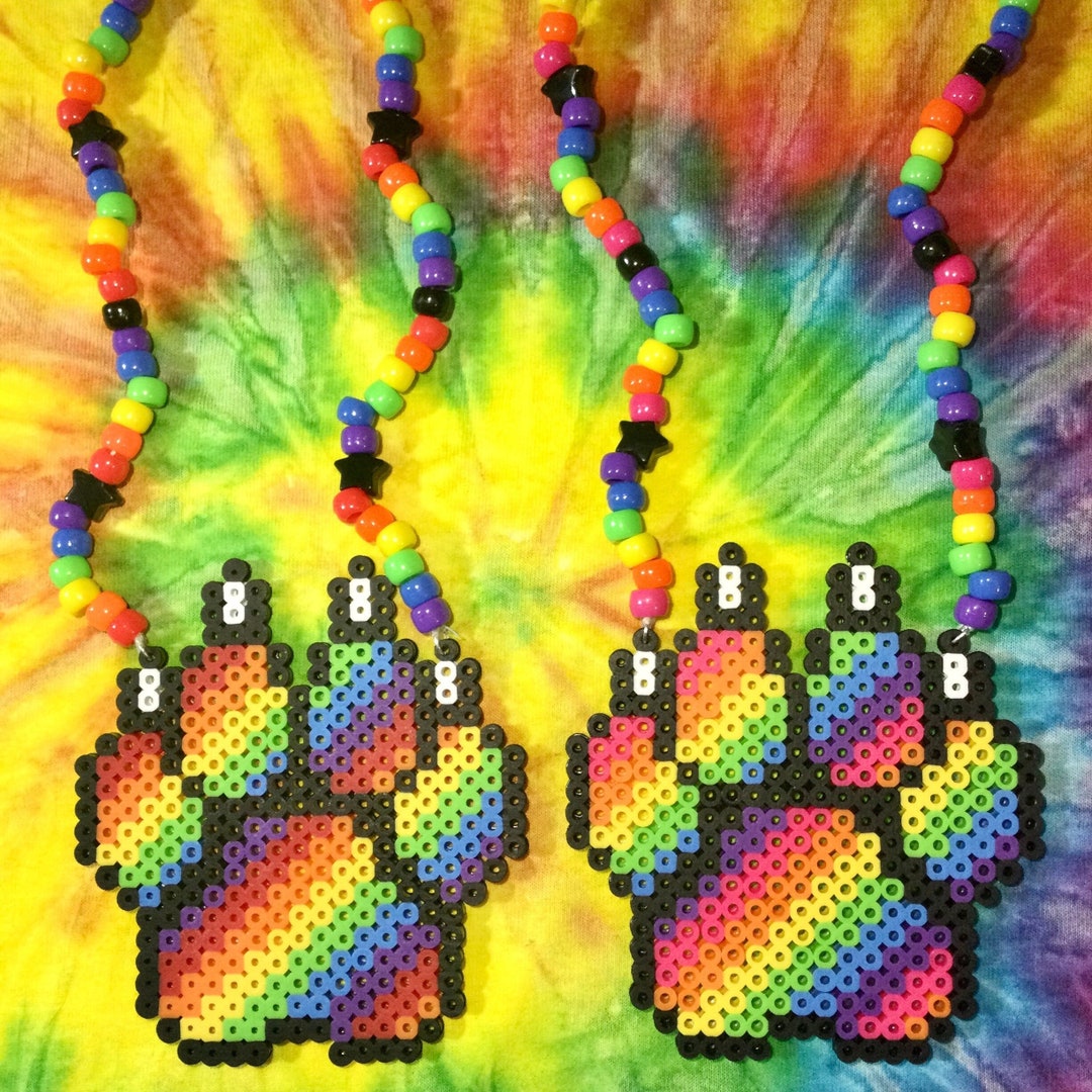 Rainbow Paw Kandi Perler Necklace - Etsy
