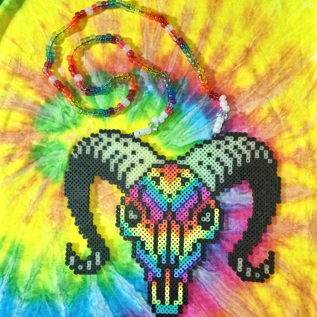 Rainbow Ram Skull Kandi Perler Necklace - Etsy