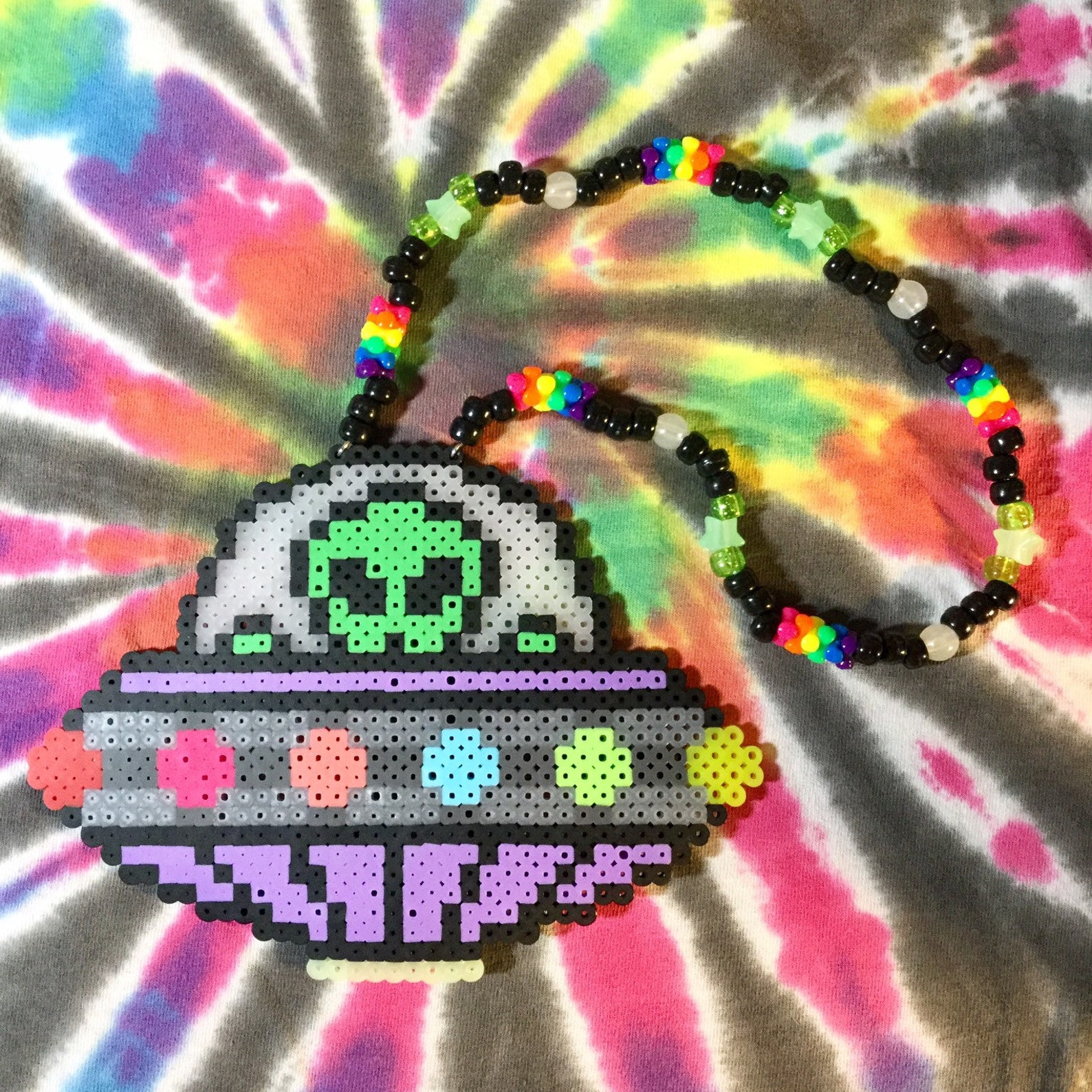 UFO Alien Kandi Perler Bead Necklace - Etsy