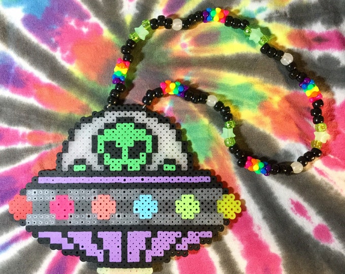 UFO Alien Kandi Perler Bead Necklace - Etsy