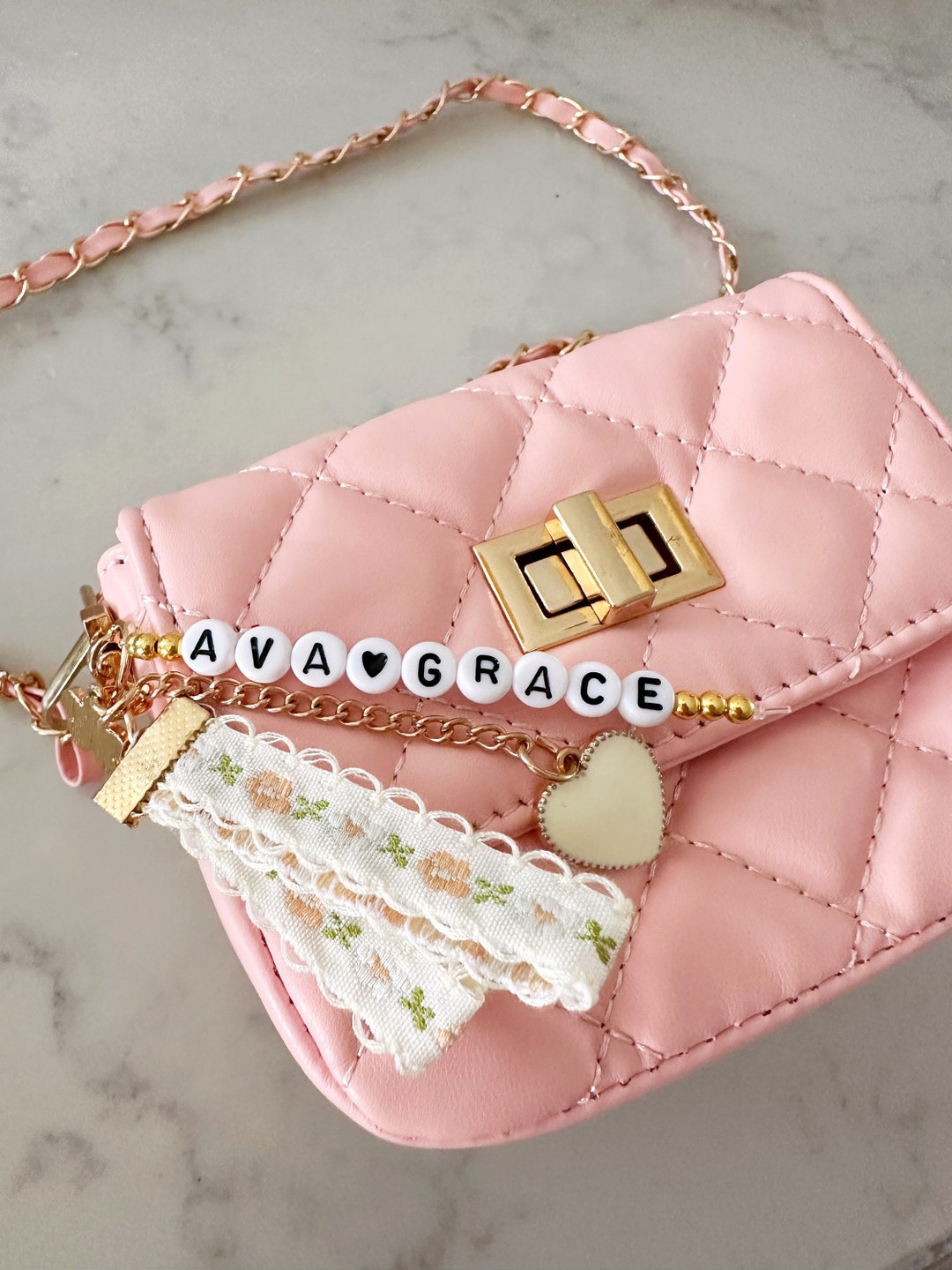 Toddler Girls Personalized Quilted Handbag Crossbody First Purse Kids ...