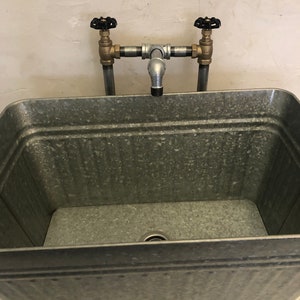 Rectangle Galvanized Tub Sink and 8" Center Set Galvanized Faucet With ...