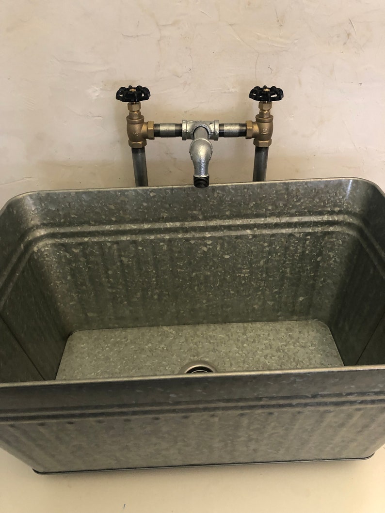 Rectangle Galvanized Tub Sink and 8" Center Set Galvanized Faucet With ...
