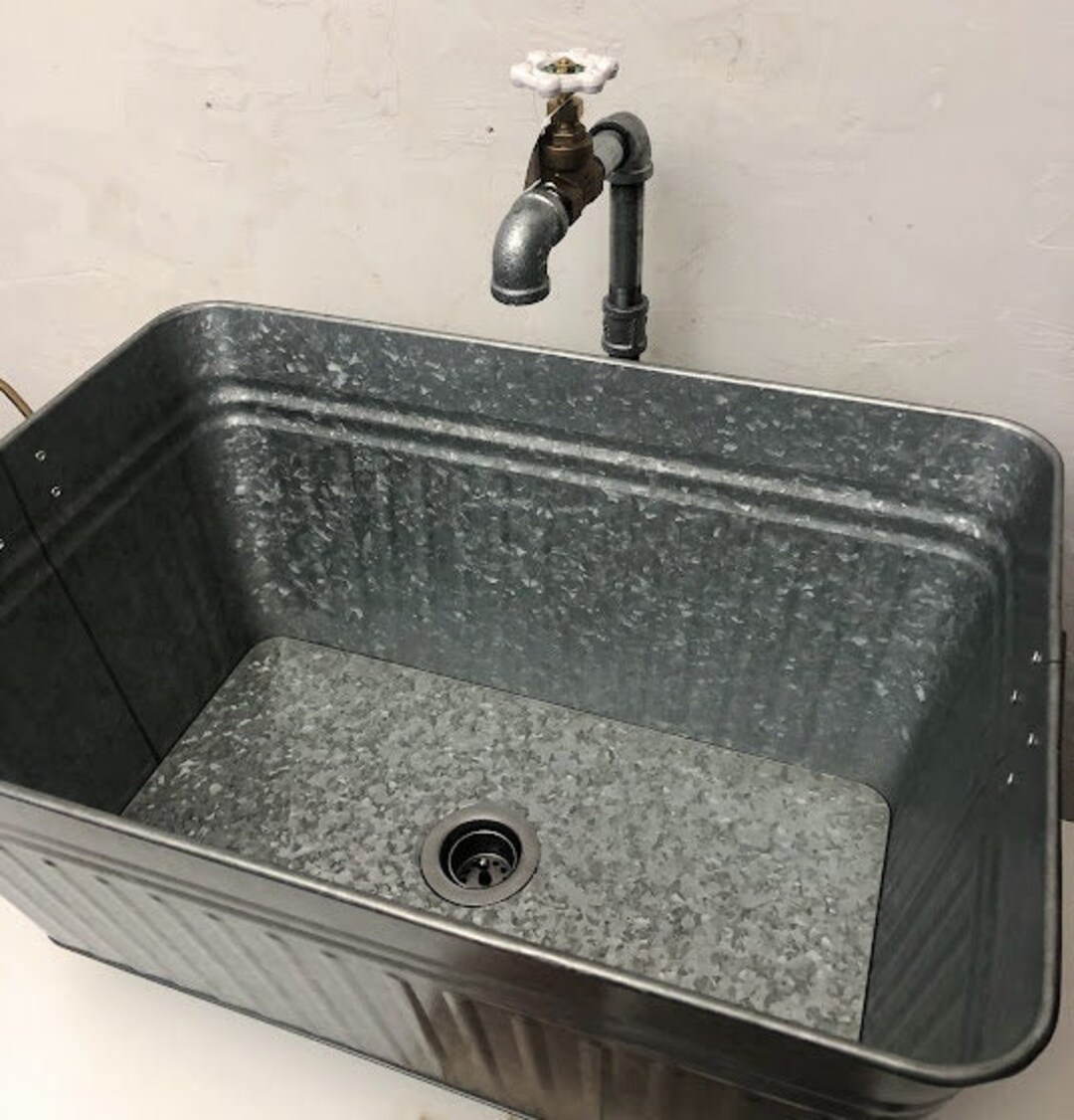 Sink & Single Temperature Faucet Rectangle Galvanized Sink Tub Rustic ...