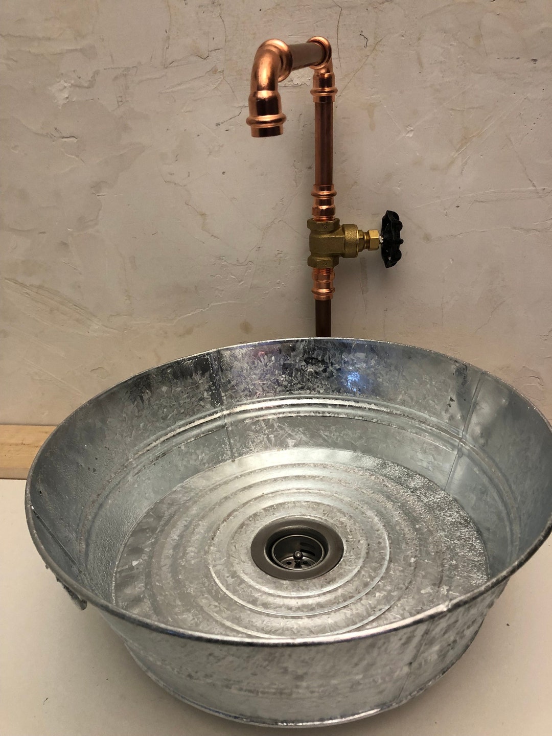 Wash Pan Sink & Single Temperature Tap Copper Faucet galvanized Tub ...