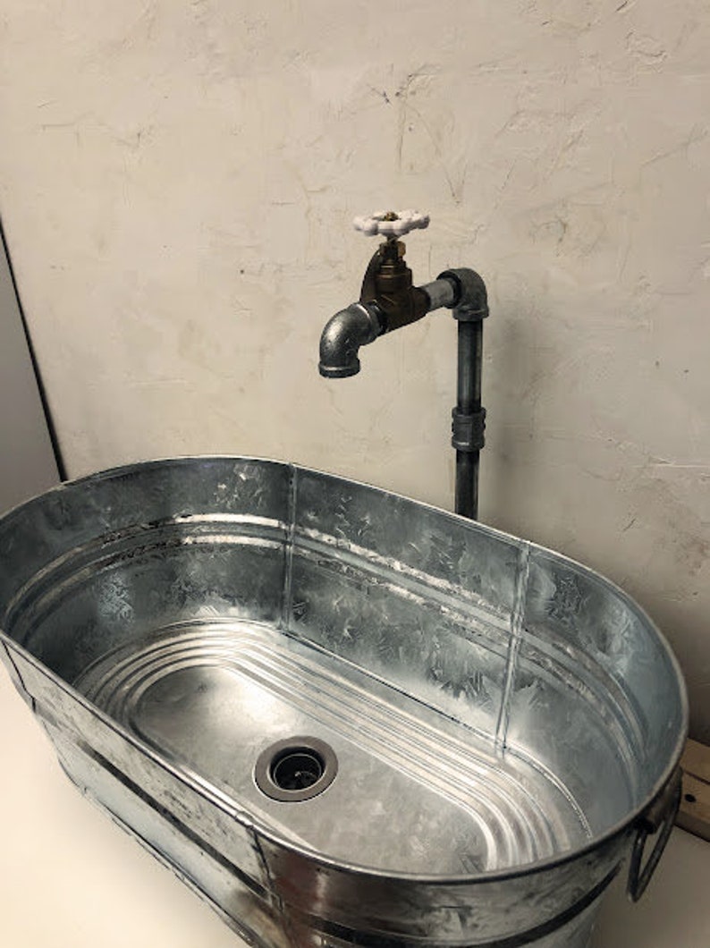 Galvanized Steel Tub Bucket Sink With Faucet, Rustic Farmhouse Style - Etsy