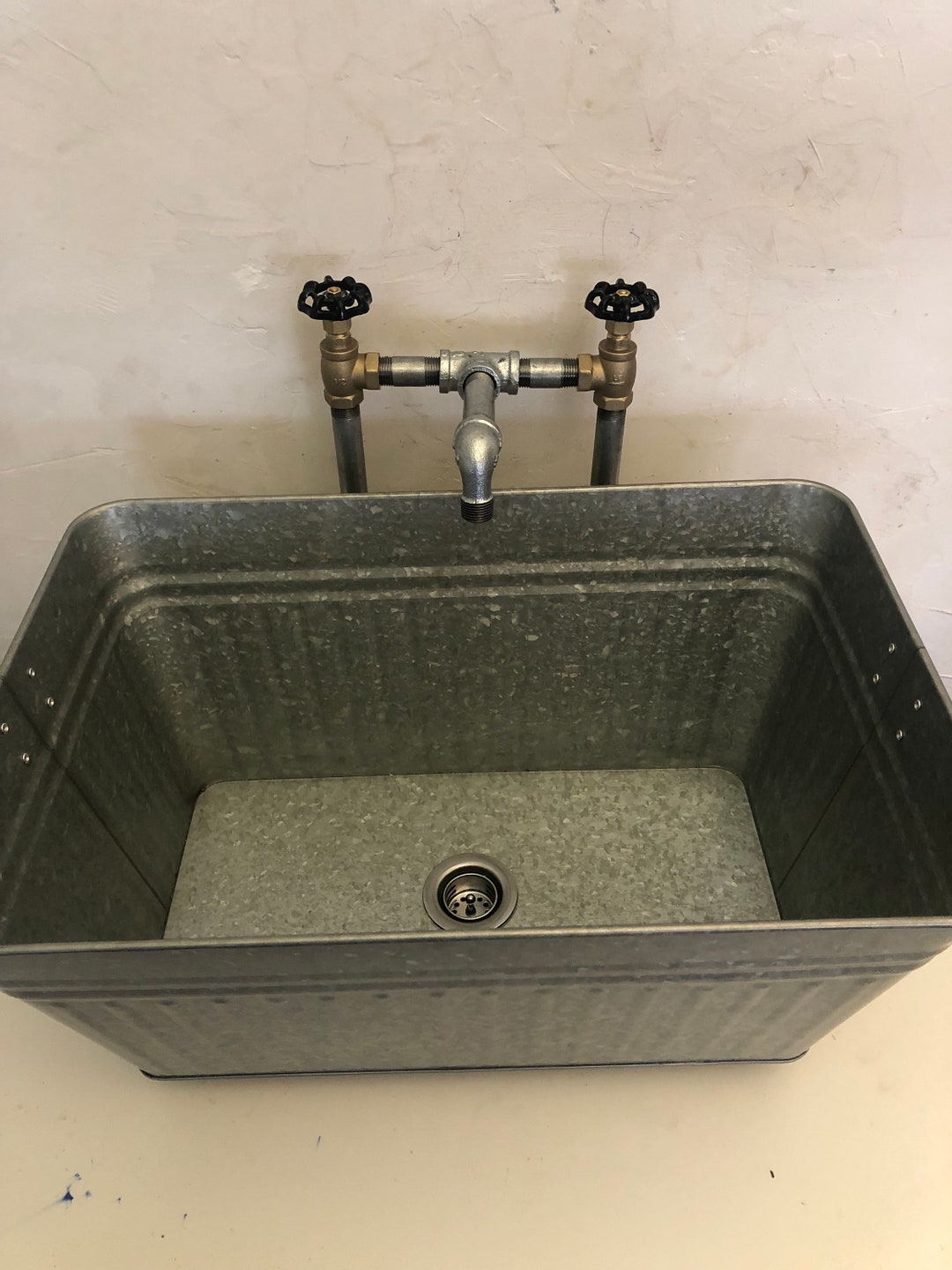 Rectangle Galvanized Tub Sink and 8" Center Set Galvanized Faucet With ...