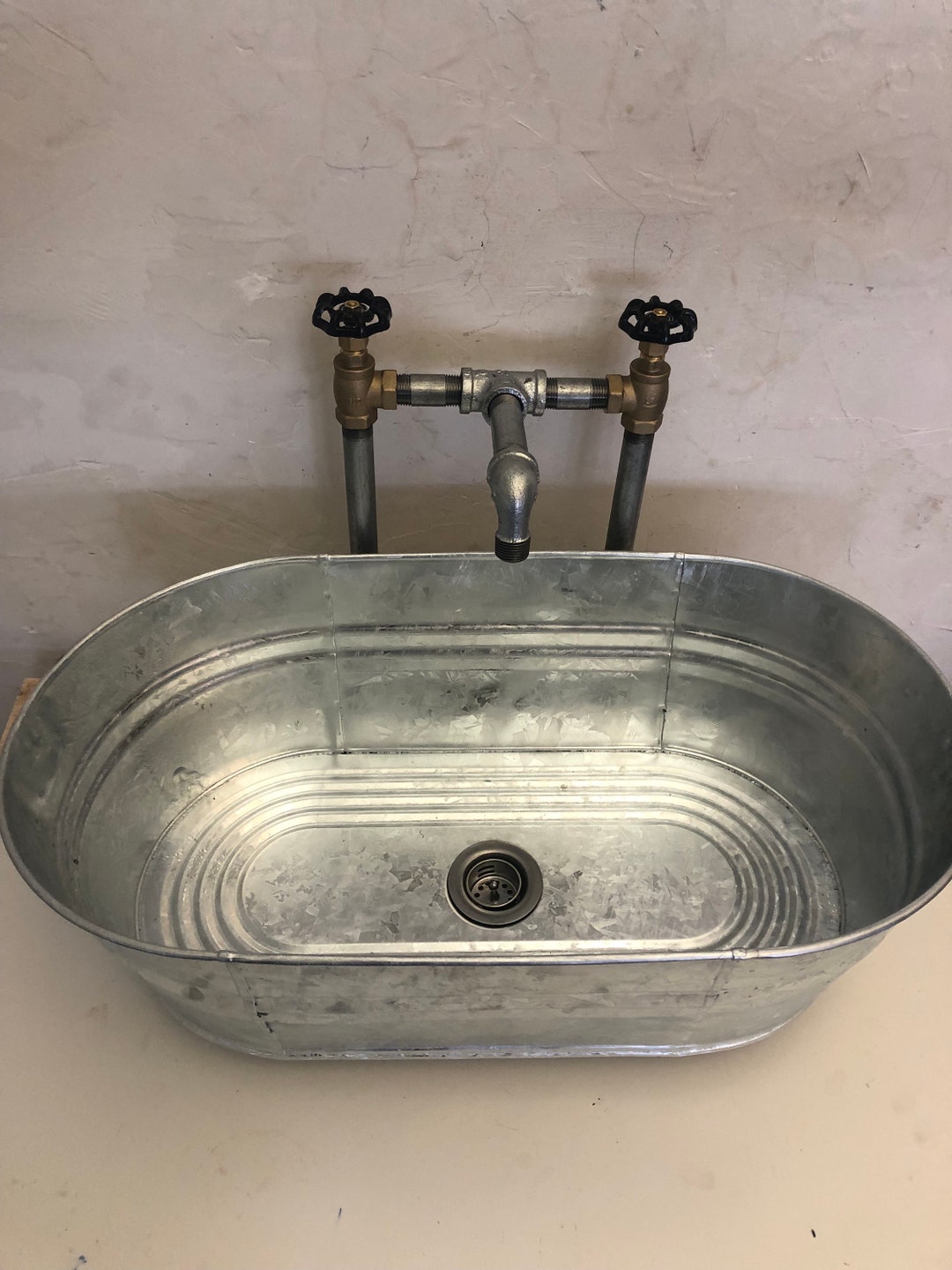 Hot Dipped Galvanized Oval Bucket/tub Sink and 8" Center Set Galvanized ...