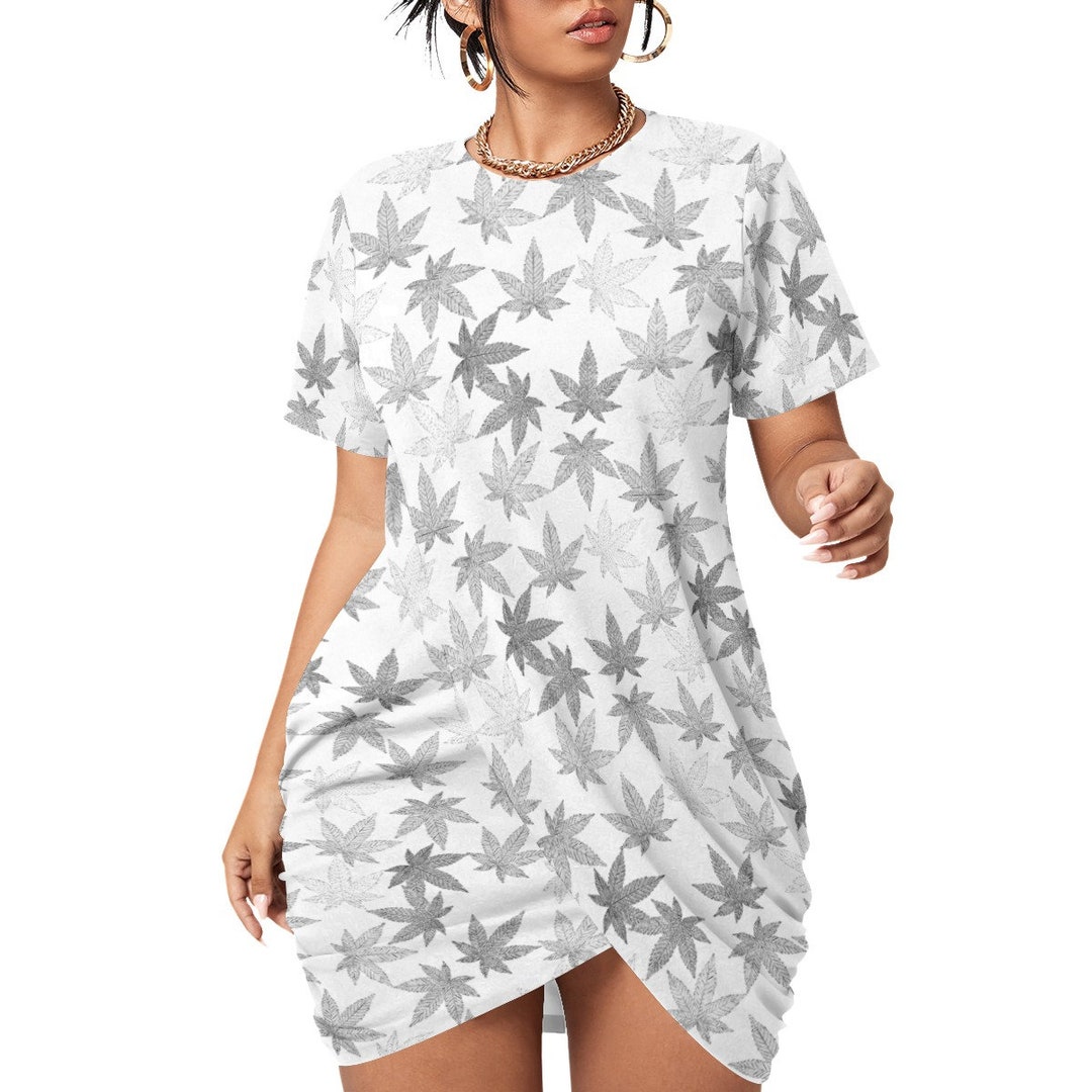 Marijuana Leaf All-over Print Women’s Stacked Hem Dress With Short ...