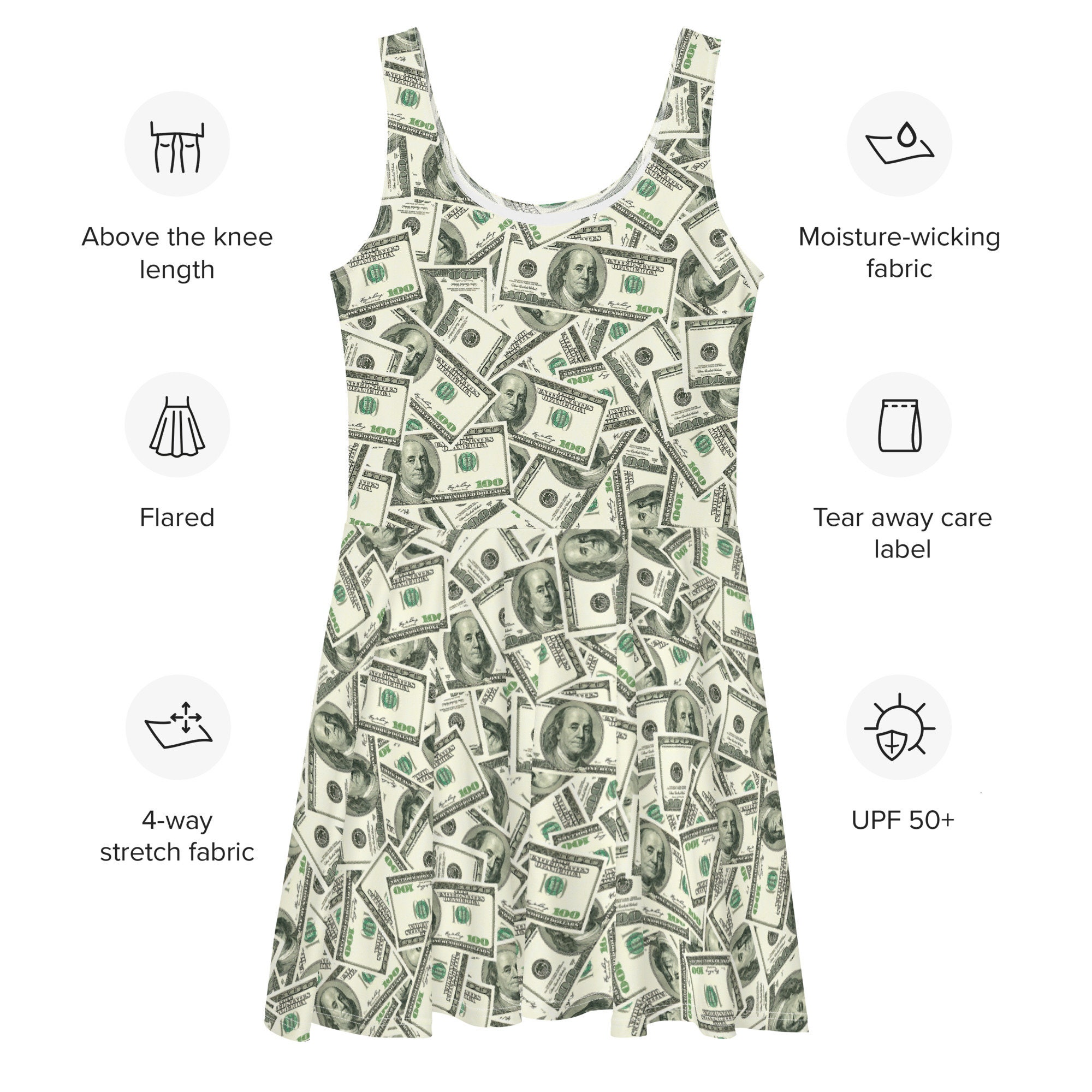 Mint Money Maker 100 Dollar Bills Money Manifesting Skater Dress - Etsy