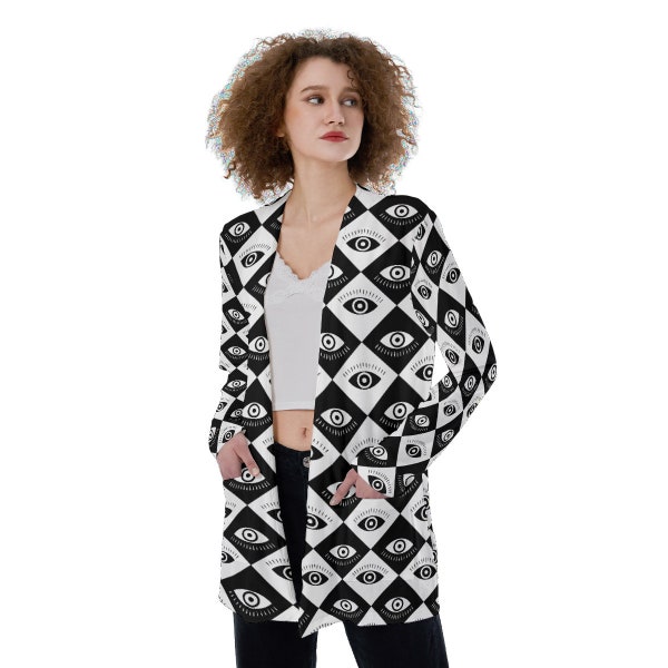 Black and White Checkered Cardigan - Etsy