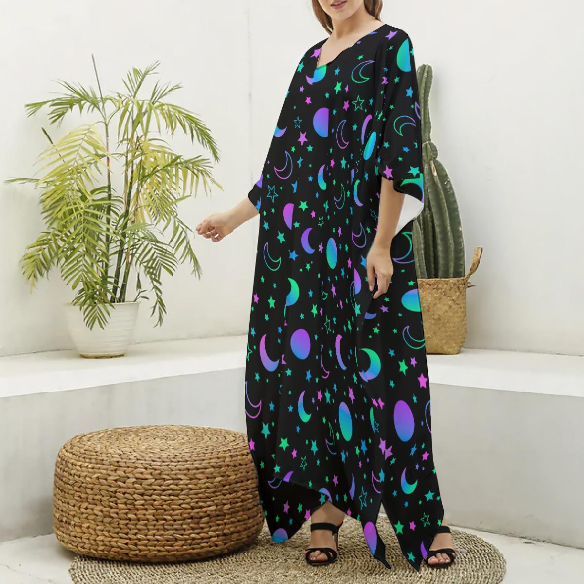 Moons & Stars Psychedelic Mage All-over Print Women's Imitation Silk V ...