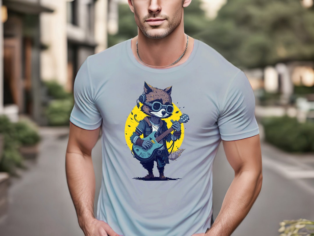 Rocker Raccoon T-shirt. Funny Raccoon Playing Guitar / Guitarrist ...