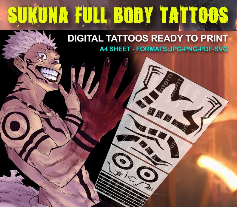 Sukuna Printable Tattoos / Sukuna Tattoos / Jujutsu Kaisen - Etsy India