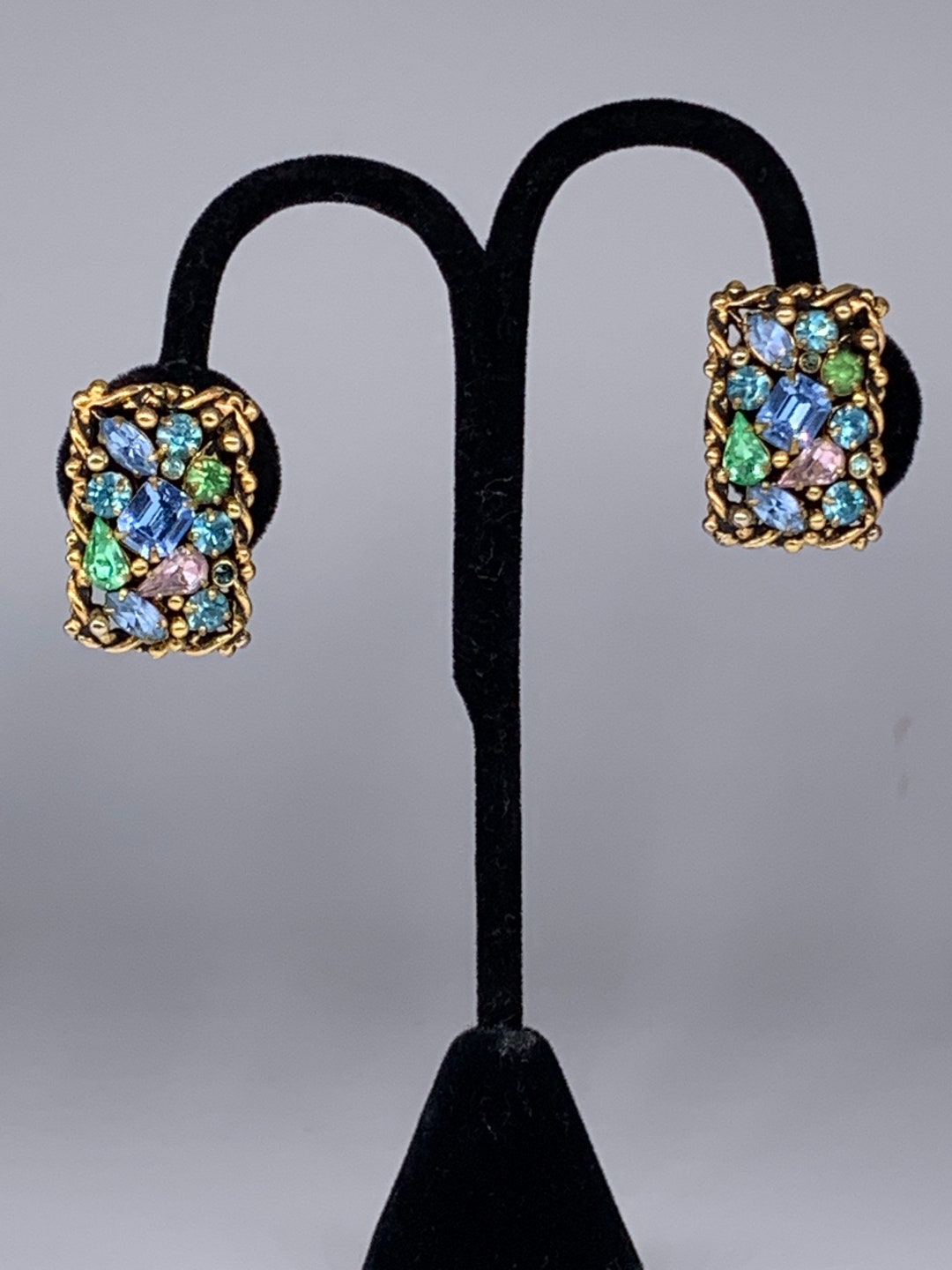 Vintage Barclay Crystal Cluster Rectangular Clip-on Earrings - Etsy