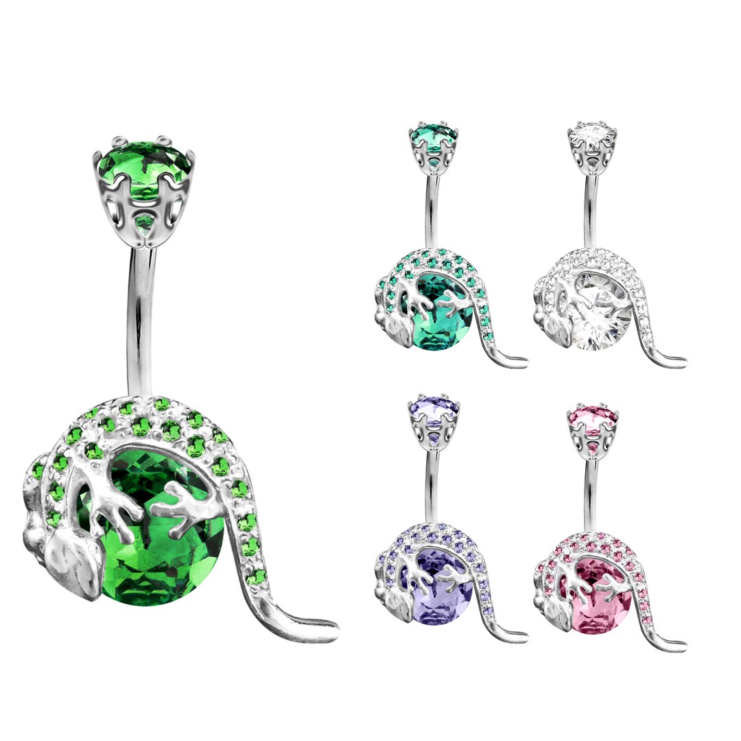 Designer Belly Rings Silver Gecko Lizard Design Belly Bars - Etsy