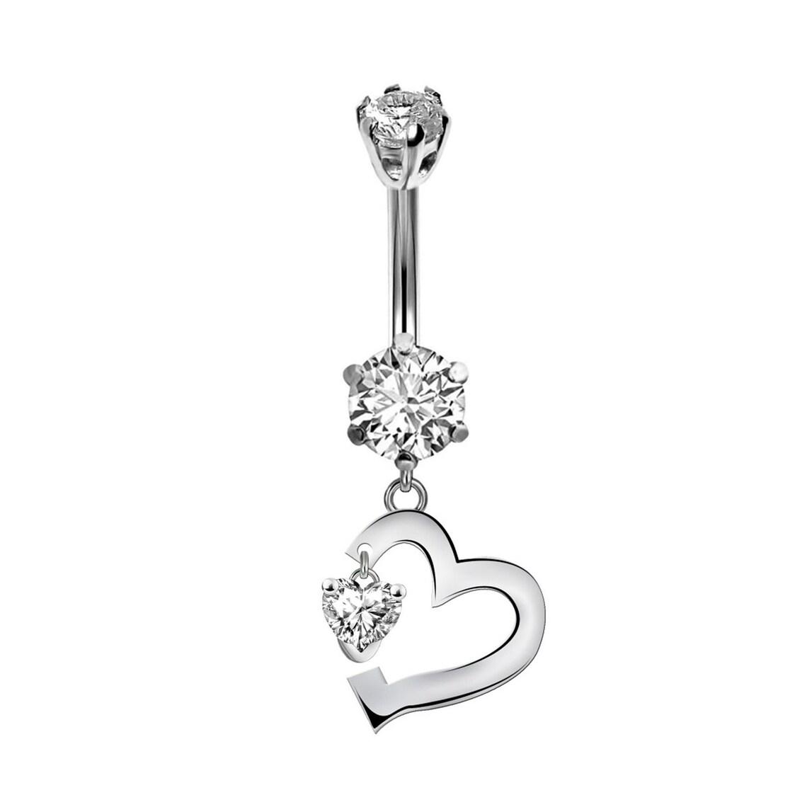 Designer Belly Bars Silver Cute Heart Dangle Design Belly | Etsy