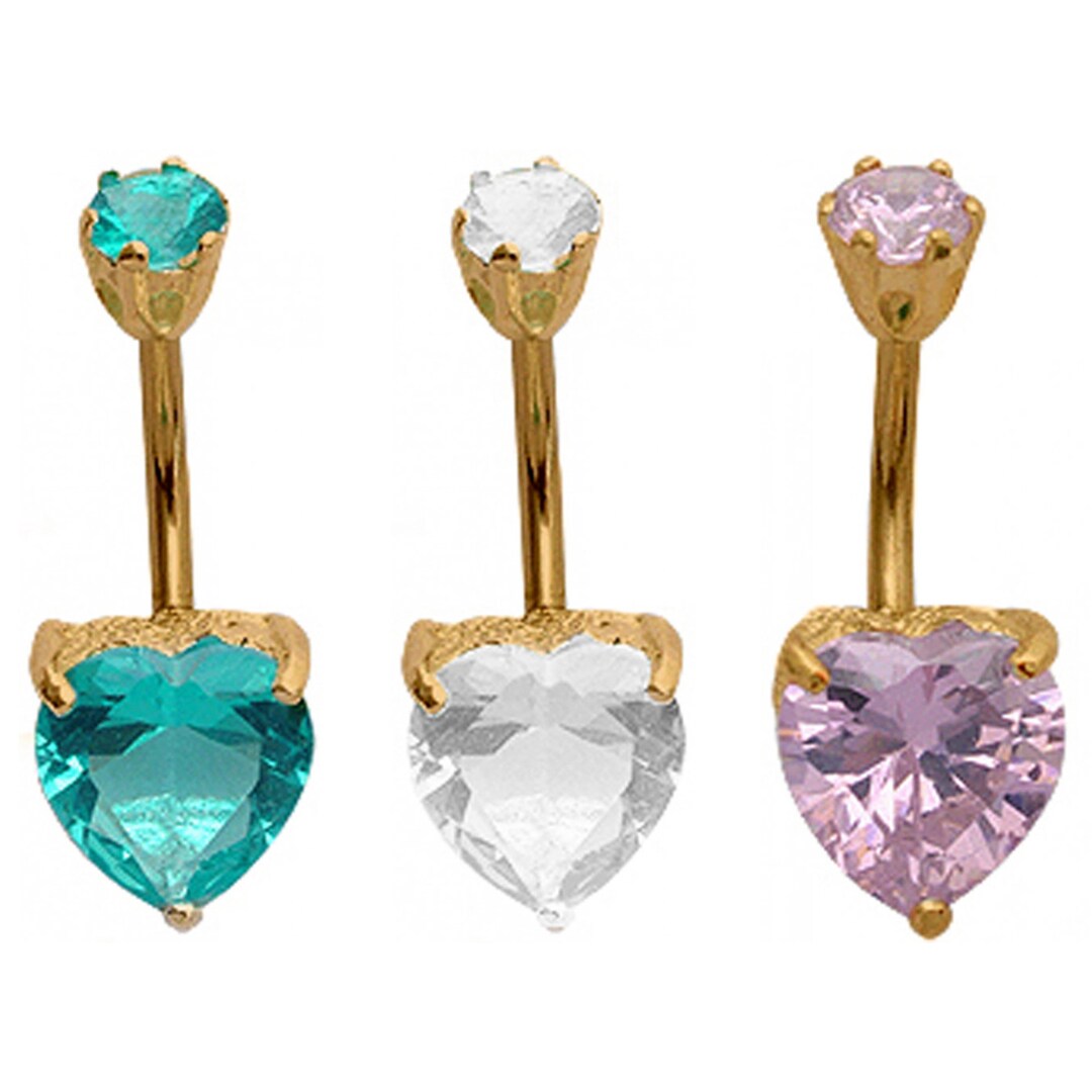 Gold Plated Simple Heart Design Belly Rings With CZ Crystals Designer ...