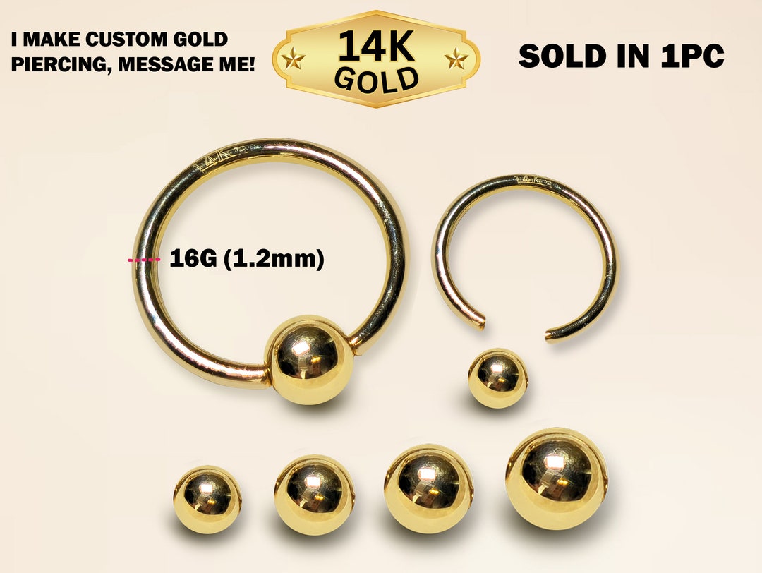 14K Gold Captive Bead Hoops BCR 16G Body Piercing Septum Jewellery ...