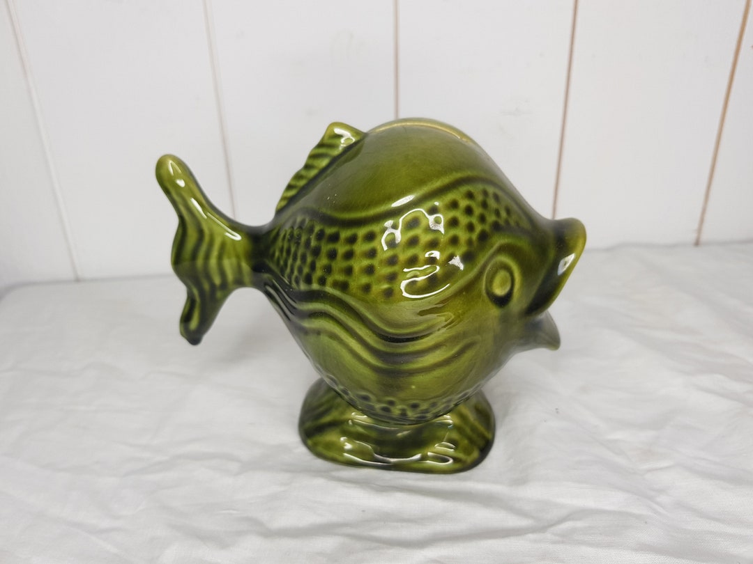 Vintage Ceramic Piggy Bank Money Box Green Fish Without Key / - Etsy