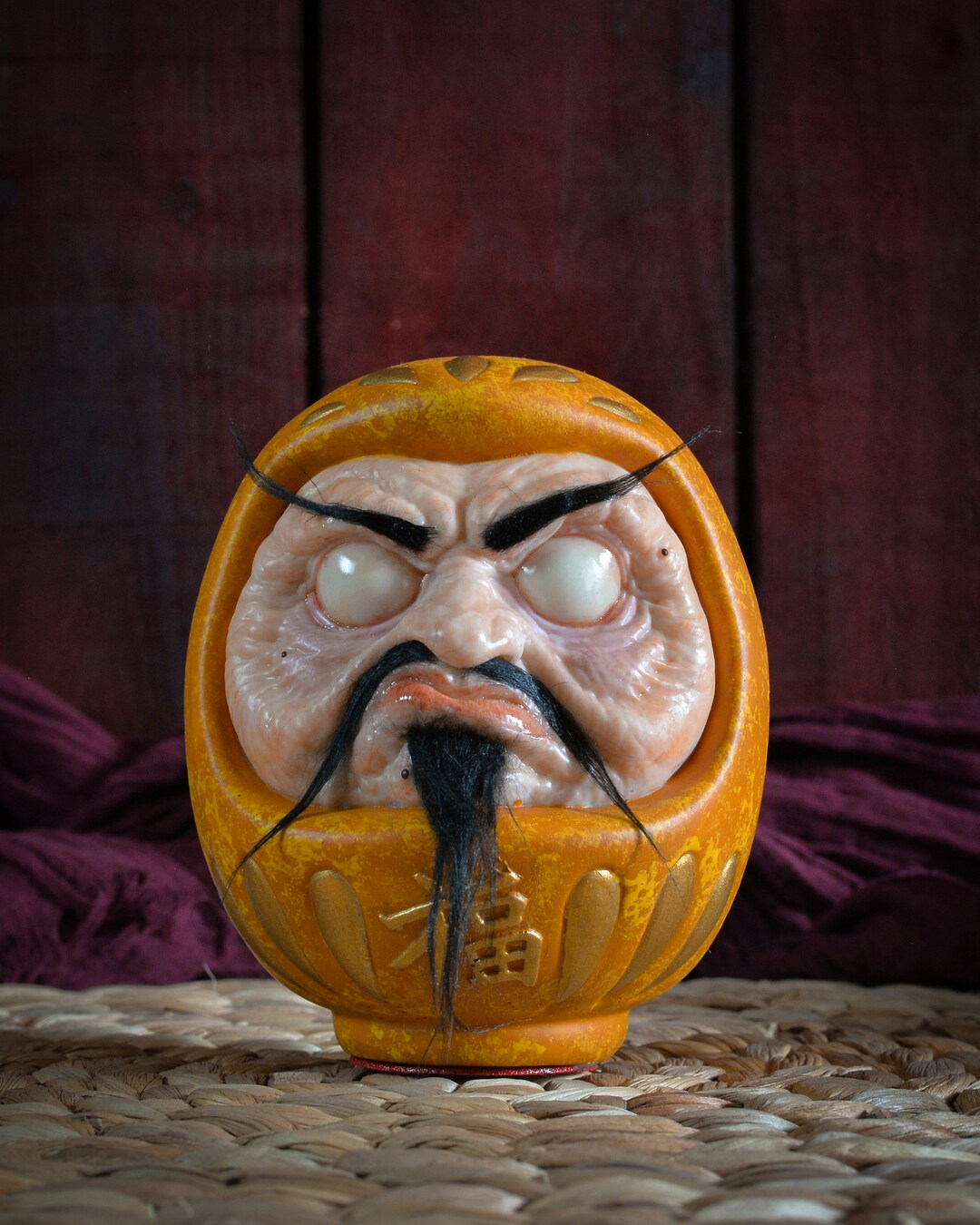 Yellow Daruma Lucky Charm Japanese Doll Head With Helmet for Protection ...