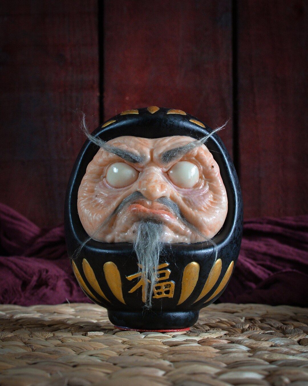 Black Daruma Lucky Charm Japanese Doll Head With Helmet to Against Bad ...