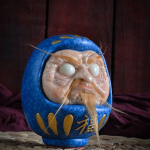 Blue Daruma Lucky Amulet Japanese Doll Head With Helmet for ...