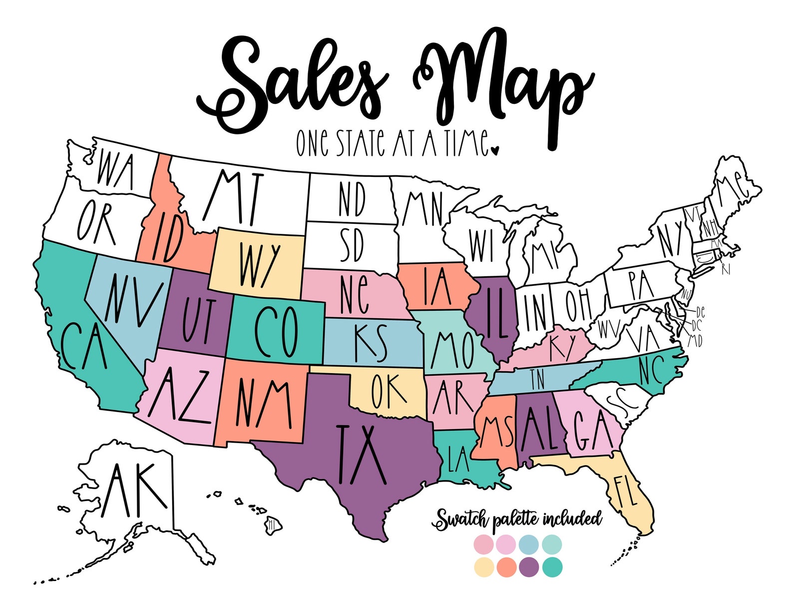 Sales Map Tracker | Procreate or Printable United States | Etsy Sales ...