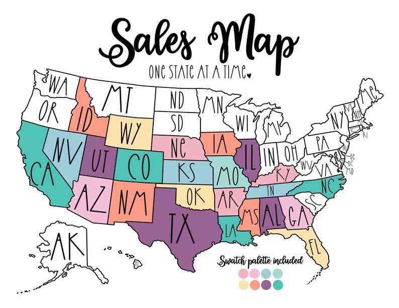 Sales Map Tracker | Procreate or Printable United States | Etsy Sales ...