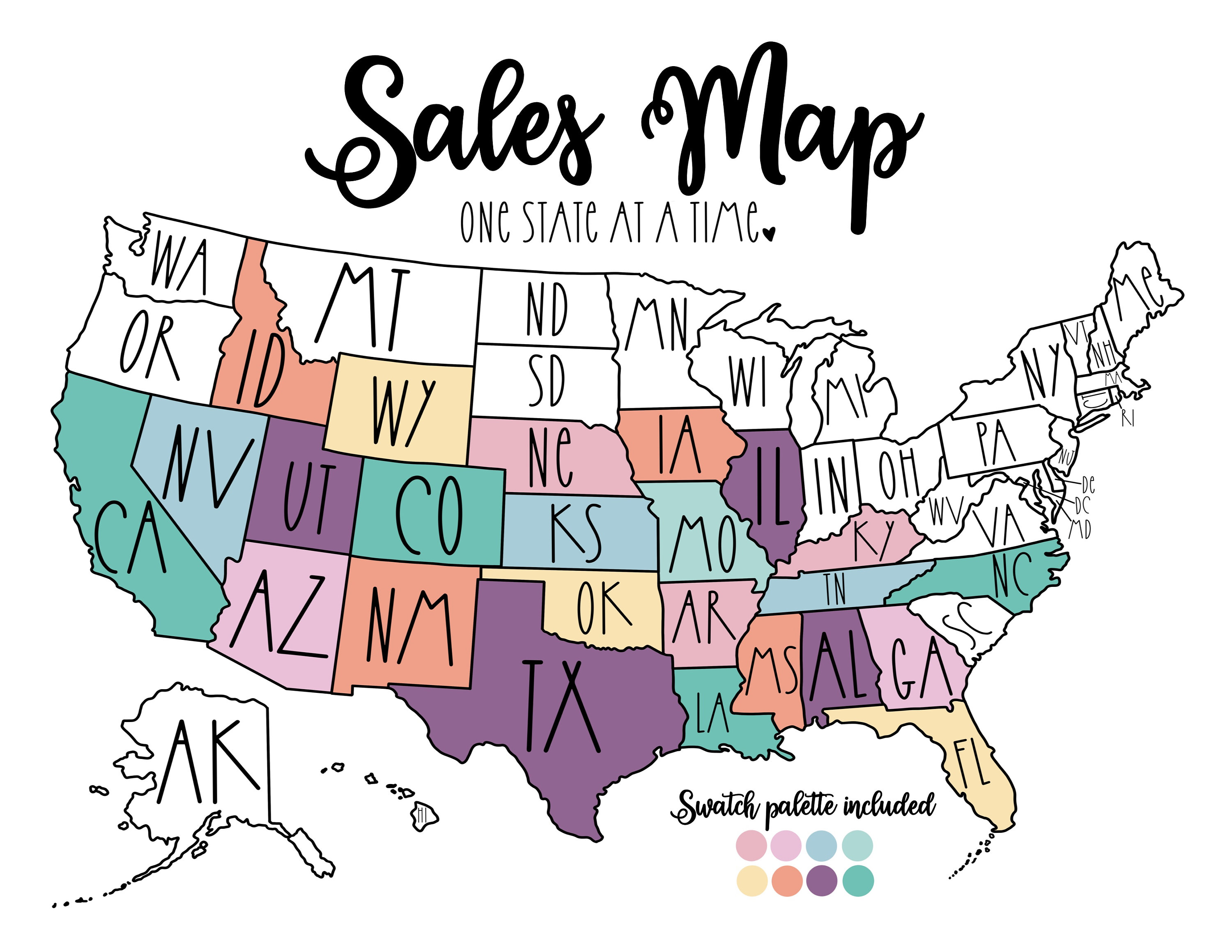 Sales Map Tracker | Procreate or Printable United States | Etsy Sales ...