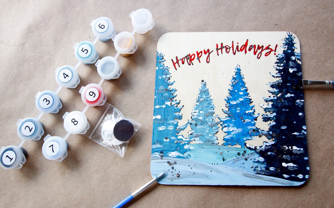 Happy Holidays PAINT BY NUMBER! Paint Kit on Wood With Glitter ...
