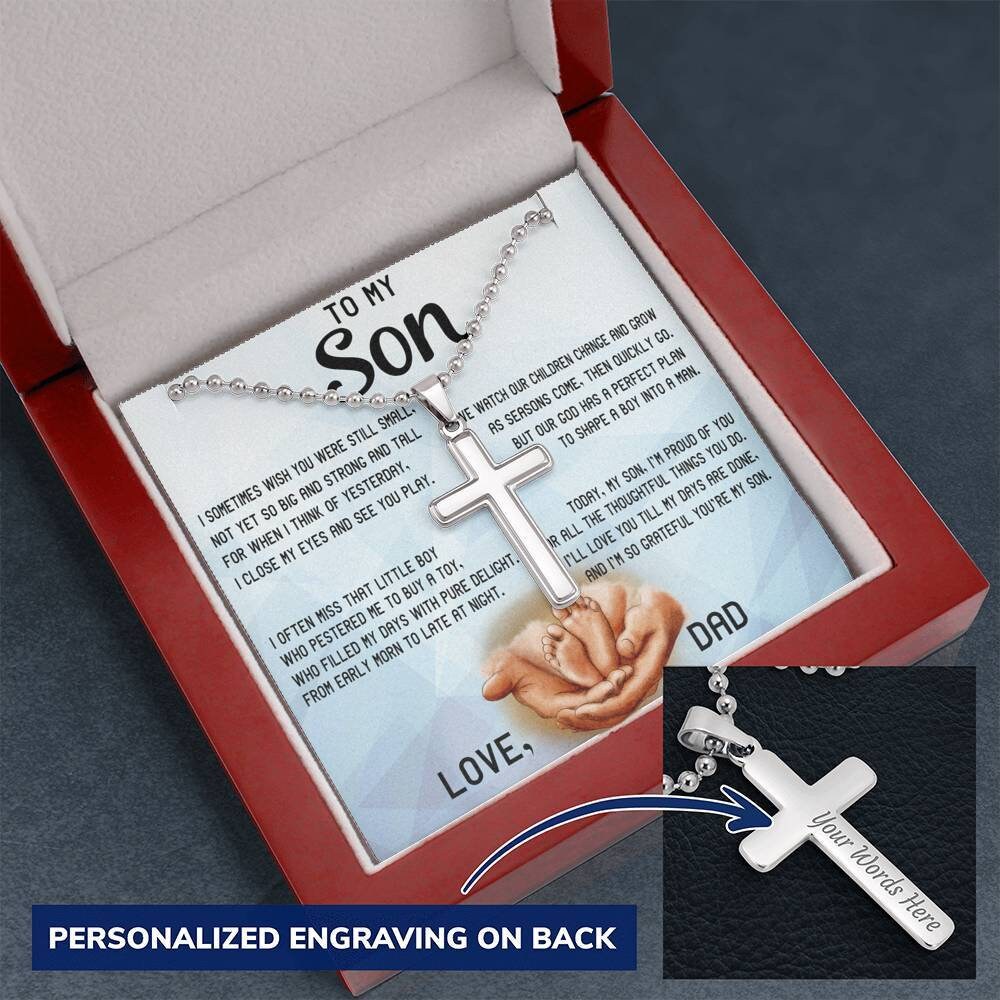 Personalized Gift for Son From Dad Engraved Cross Necklace - Etsy