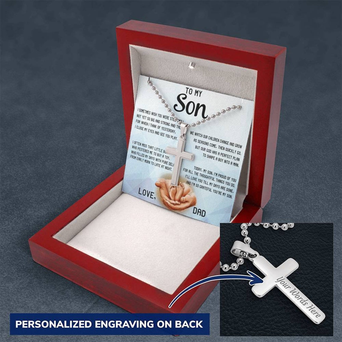 Personalized Gift for Son From Dad Engraved Cross Necklace - Etsy