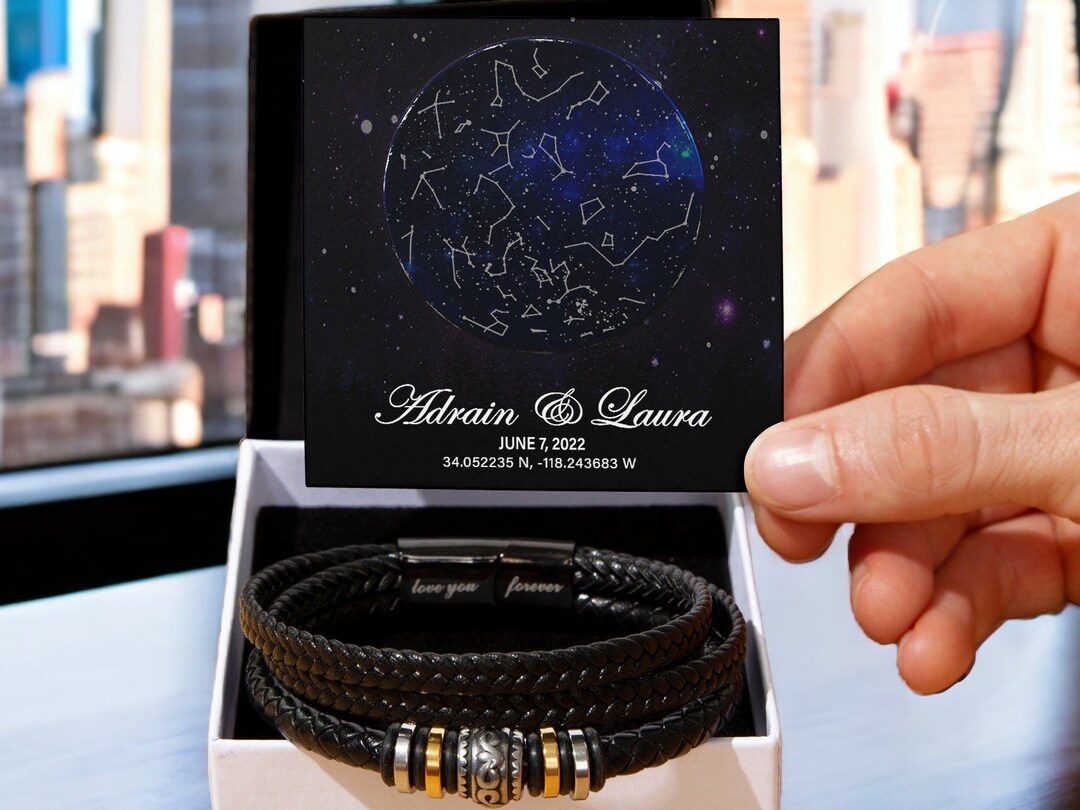 Personalized Star Map Card With Bracelet, Gift for Him Personalized ...