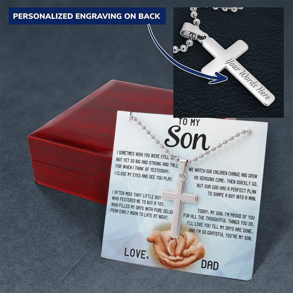Personalized Gift for Son From Dad Engraved Cross Necklace - Etsy