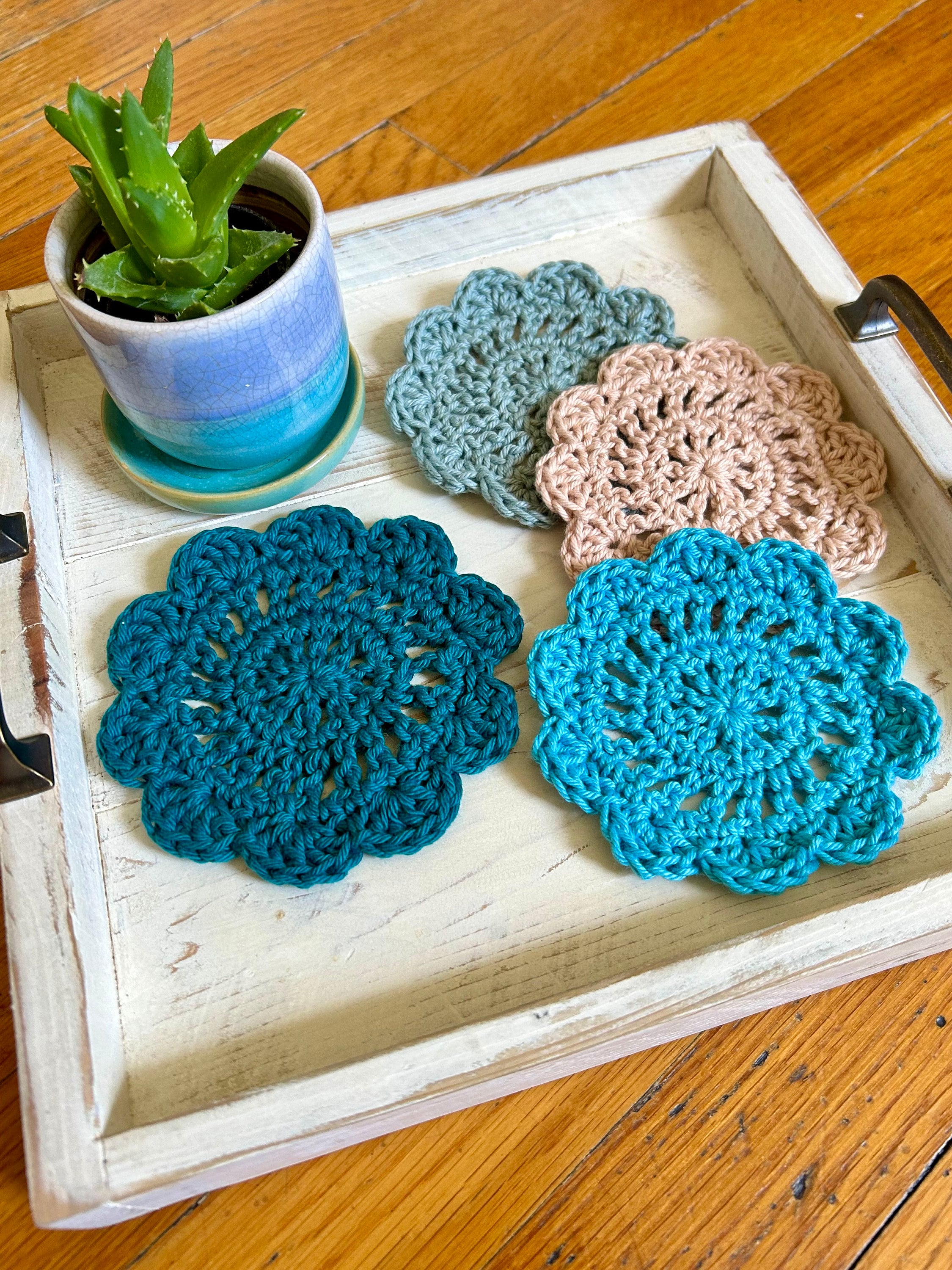 NEW COLORS Handmade Farmhouse Style Crochet Flower Mug Rugs/coasters ...