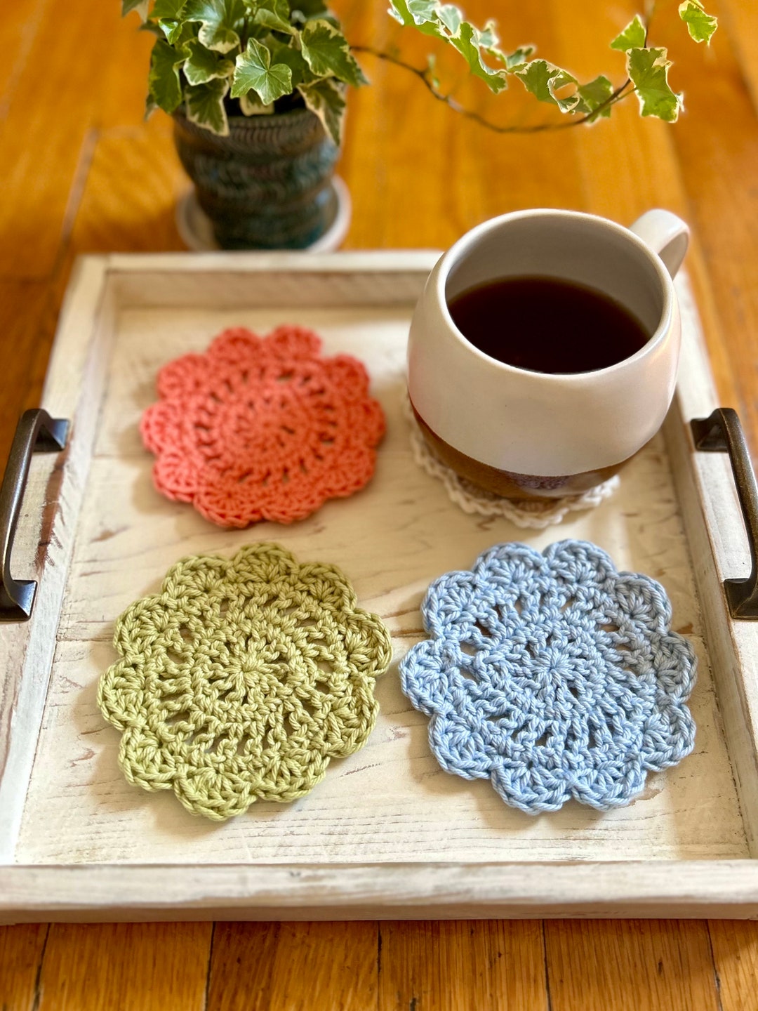 NEW COLORS Handmade Farmhouse Style Crochet Flower Mug Rugs/coasters ...