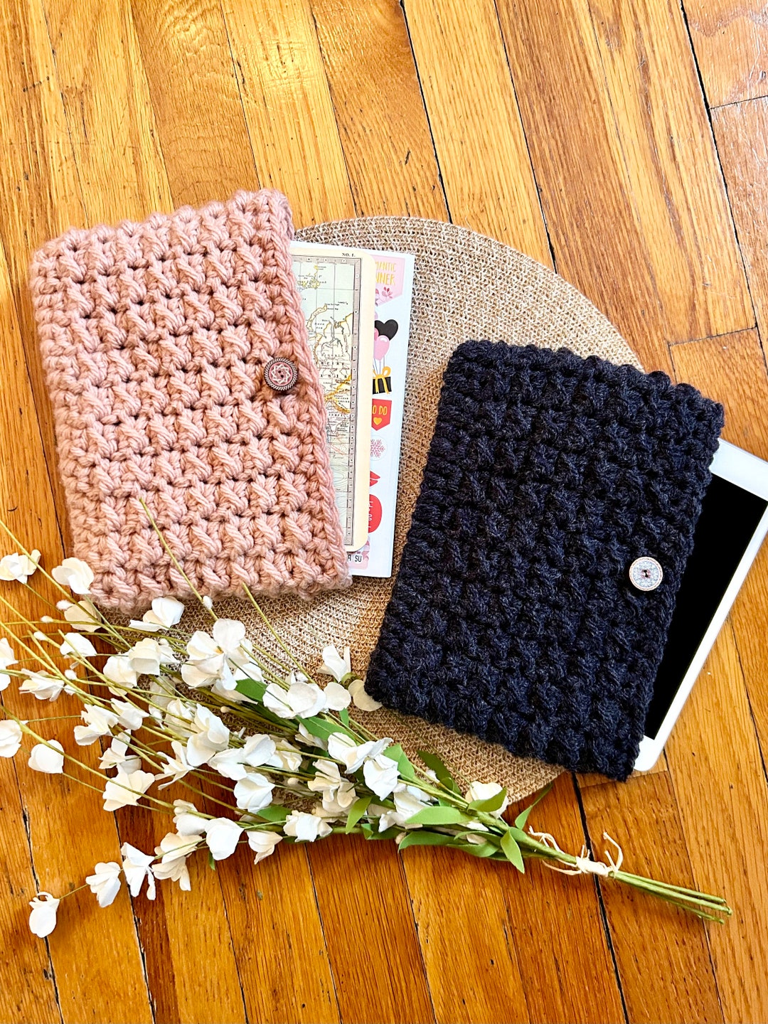 NEW COLORS Ready to Ship Handmade Crochet E-reader Sleeve, Paperwhite Case, Kindle Sleeve, Book ...