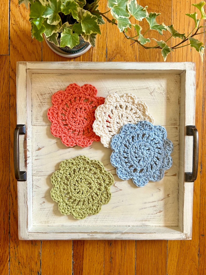 NEW COLORS Handmade Farmhouse Style Crochet Flower Mug Rugs/coasters ...