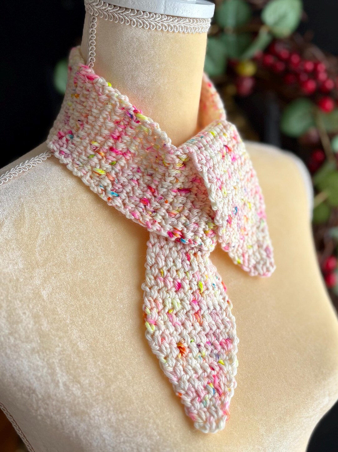 Handmade Crochet Merino Wool Neckerchief: Colorful Neck Tie Scarf - Etsy