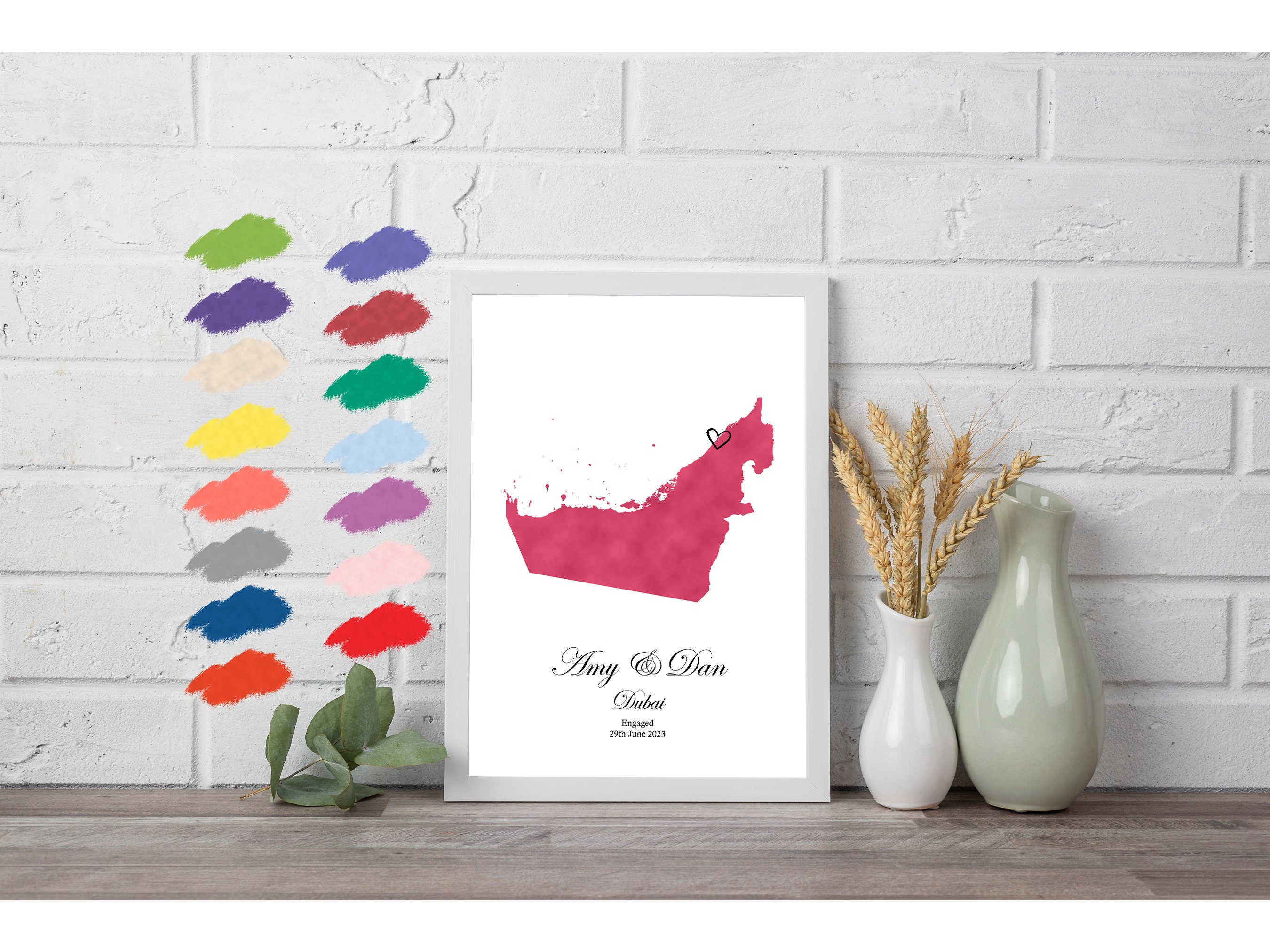 Personalised UAE Map Bespoke Engagement Print of a Special - Etsy