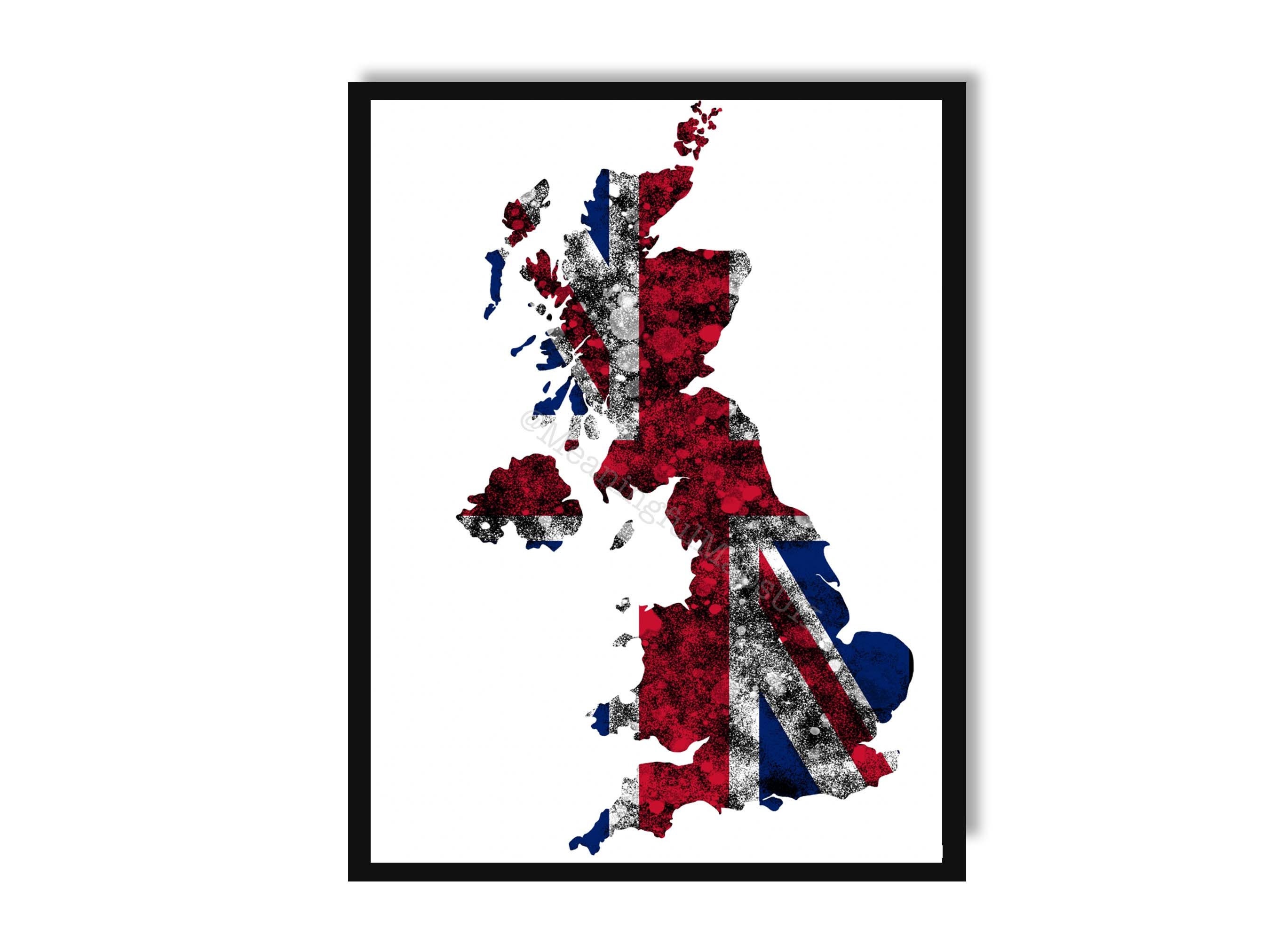 United Kingdom Map Union Jack Print UK Map Travel Poster | Etsy
