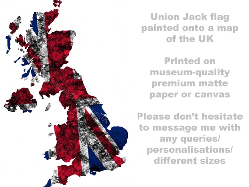 United Kingdom Map Union Jack Print UK Map Travel Poster - Etsy