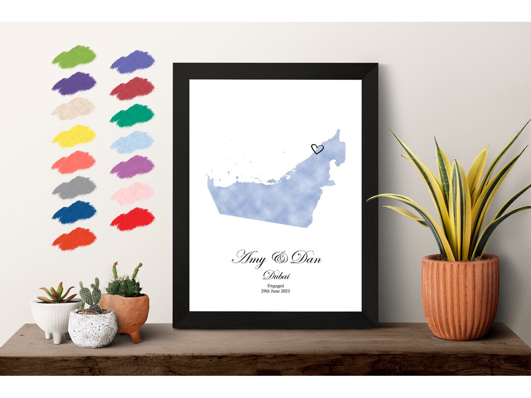 Personalised UAE Map | Bespoke Engagement Print of a Special Location ...