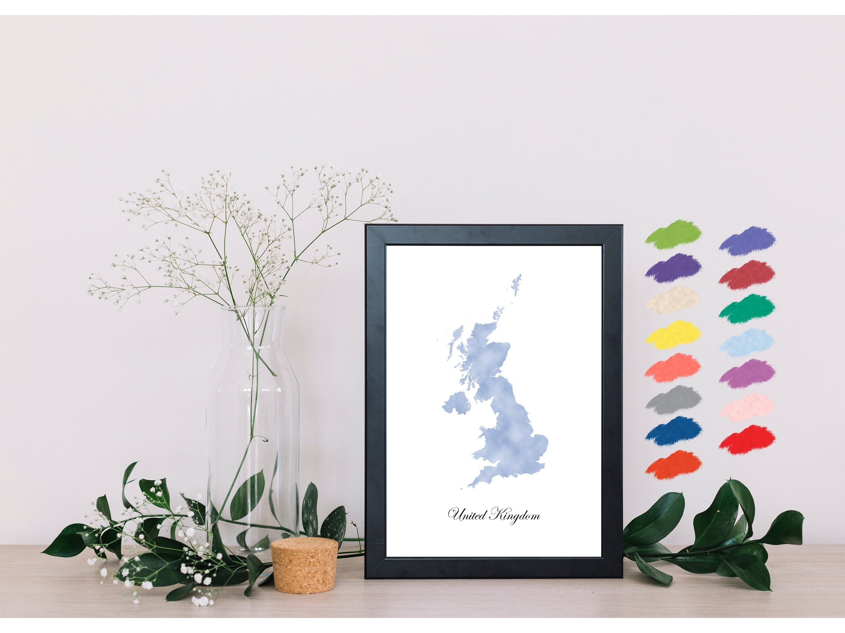 Artistic UK Map Watercolour Cloudy Print of the United - Etsy