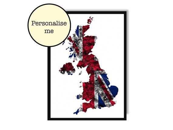 United Kingdom Map Union Jack Print UK Map Travel Poster | Etsy