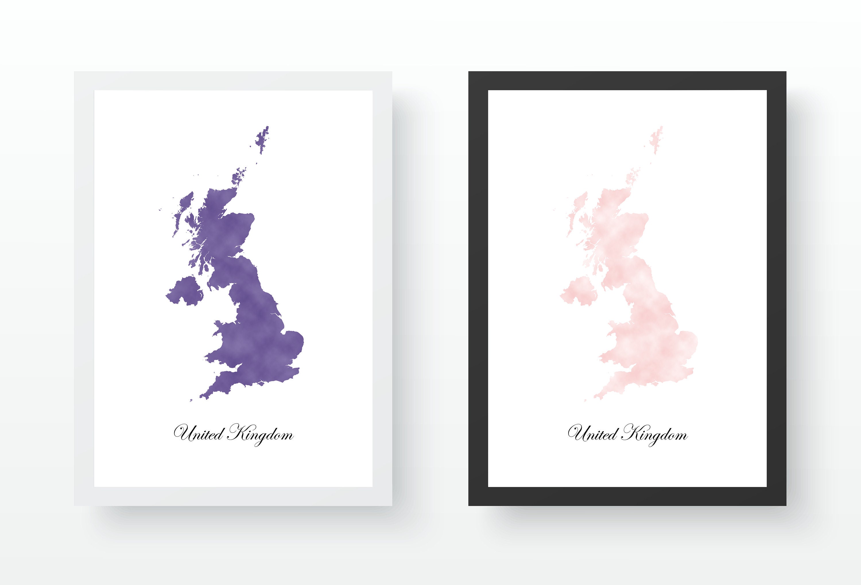 Artistic UK Map Watercolour Cloudy Print of the United - Etsy