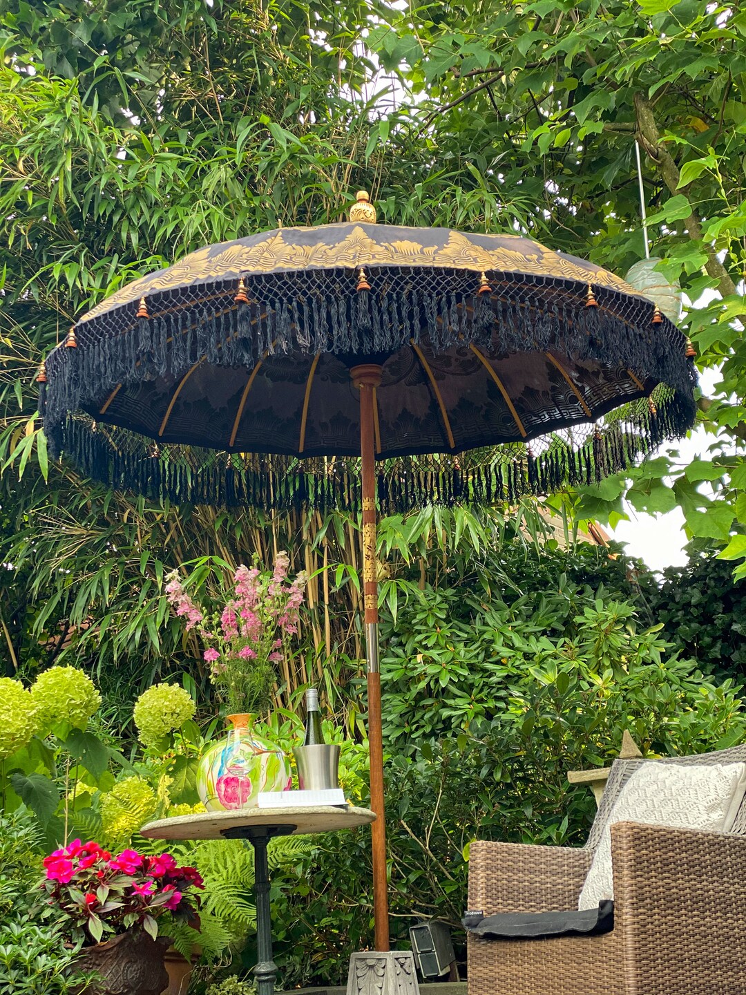 Traditional Indonesian Parasol | Black With and Golden Print| Boho ...
